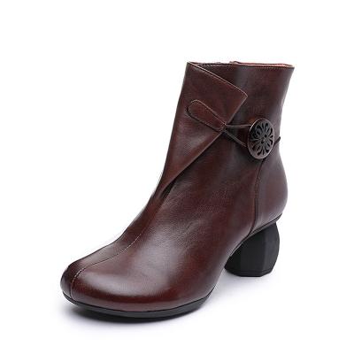 China S197 Factory retro leather handmade original autumn and winter new women's boots special-shaped stable high-heeled ethni for sale