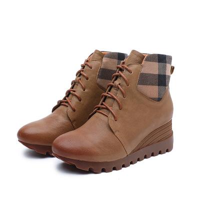 China S200 Factory autumn and winter new lace-up wedge-heel trifle short-tube handmade women's boots increase stability and re for sale