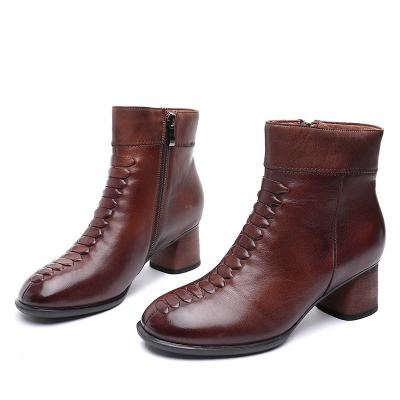 China S201 Autumn and winter new style oil wax leather high-heeled retro ethnic boots manufacturers original handmade warm for sale