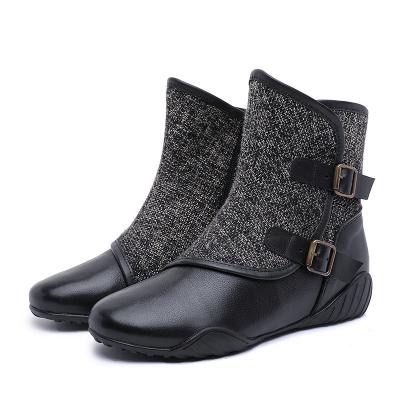 China S202 Factory mid-tube flat-bottomed autumn and winter warm leather women's shoes fashion forest cotton and linen stitchi for sale