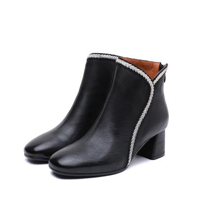 China S211 Factory retro handmade leather high-heeled short-tube women's boots increased thick with fashion all-match simple for sale