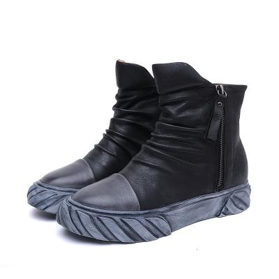 China S216 Natural folds rubbed color leather handmade women's shoes cowhide thick heel autumn and winter new knight boots for sale