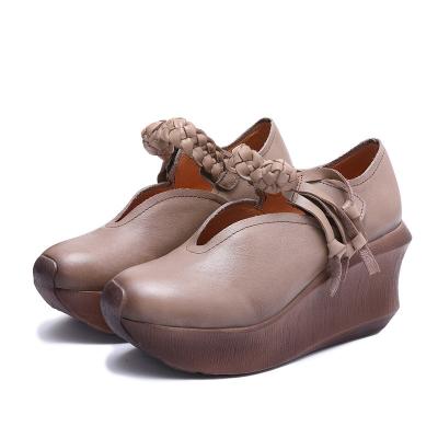 China S217 Comfortable and stable high-heel platform leather women's shoes handmade leather women's autumn and winter platform for sale