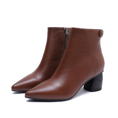 China S223 Pure color pointed toe ladies elegant leather handmade short boots fashion all-match leather autumn and winter boot for sale