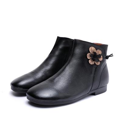 China S225 Literary low-barrel hand-made clear women's short boots top layer cowhide flat bottom fashion all-match women's sho for sale