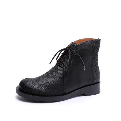 China S230 Warm and velvet thick lace-up leather ankle boots fashion all-match rubber outsole women's shoes for sale