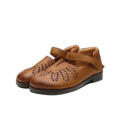 China S243 Flower hollow first layer leather handmade women's shoes retro spring and summer new flat bottom all-match single for sale