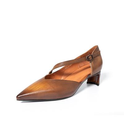 China S245 Pointed toe fashion handmade leather high heels ethnic style retro spring and summer women's shoes for hair process for sale