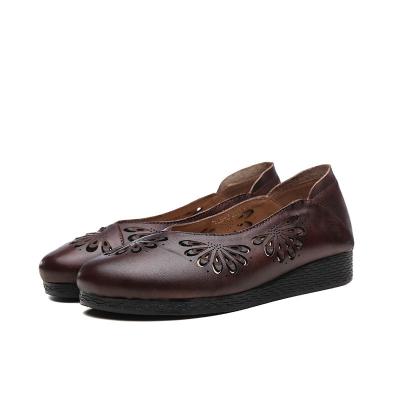 China S247 Spring and summer new round head hollow retro style leather handmade women's shoes fashion all-match simple shoes for sale
