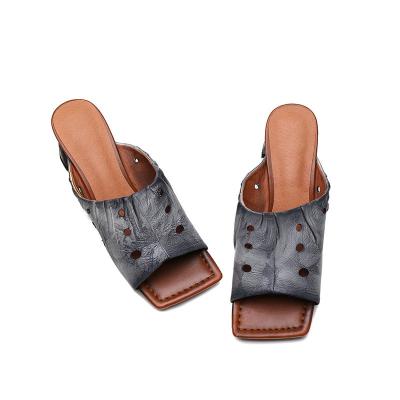China S263 Hole slip-toe slippers, cool temperament, fashionable mid-heel slippers for sale