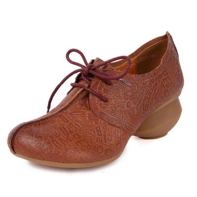 China S270 Autumn new original casual single shoes women's lace-up leather round toe thick heel handmade leather women's shoes for sale
