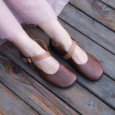 China S271 One-line buckle single shoes literary fresh handmade leather women sandals factory wholesale for sale