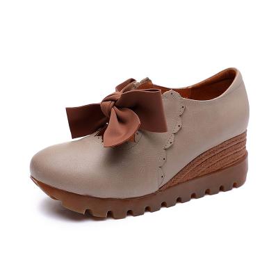 China S277 Direct Selling New Leather Bowknot High-Top Leather Shoes All-Match Fashion Thick-Soled High-Top Shoes for sale