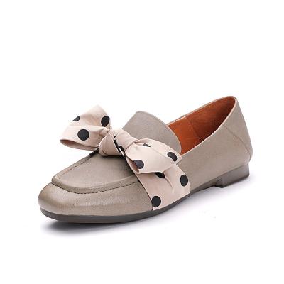 China S281 Bowknot temperament fashion all-match leather women's shoes literary single shoes square toe Muller shoes manufactu for sale