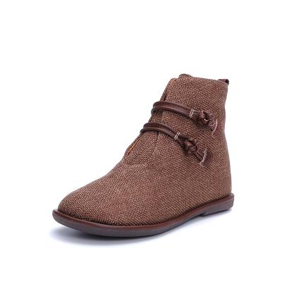 China S290 Autumn And Winter Hot Fashion Boots Women Retro Linen Women'S Shoes Flat Leather Buckle Women'S Shoes Ankle Boots for sale