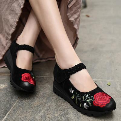 China S294 Spring Models Manufacturers Hand Frosted Increase Embroidery All-Match Velcro Women'S Shoes Round Toe Comfortable S for sale