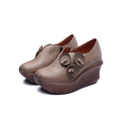 China S304 Round Toe Thick-Soled Sponge Cake Leather Handmade Women'S Shoes Autumn And Winter New Ethnic Style Retro Increased for sale