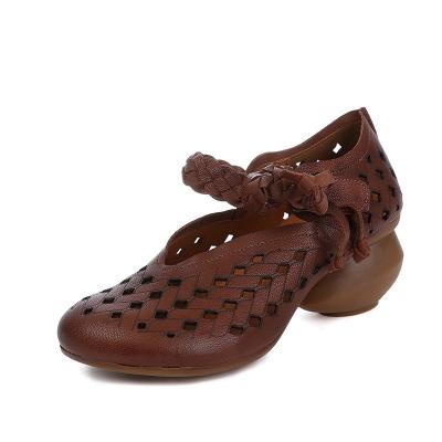 China S305 Original Casual Hollow Single Shoes Women, Laser Carving Craftsmanship Characteristic Design Handmade Leather Women for sale