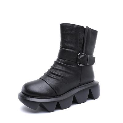 China S309 Manufacturers Leather Handmade Short Boots Thickened Woolen Cotton Shoes Thick Bottom Increased Women'S Shoes Winte for sale