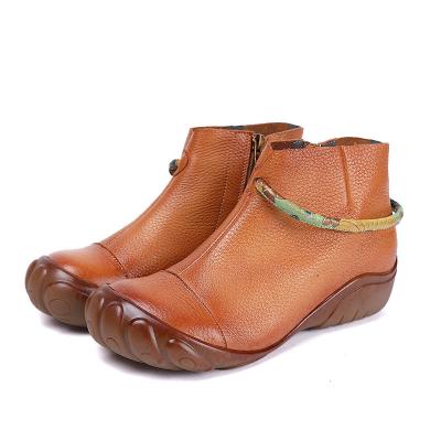 China S314 Autumn/Winter Retro Literary Leather Short Boots Ethnic Style Flat Round Toe Cowhide Women'S Shoes for sale