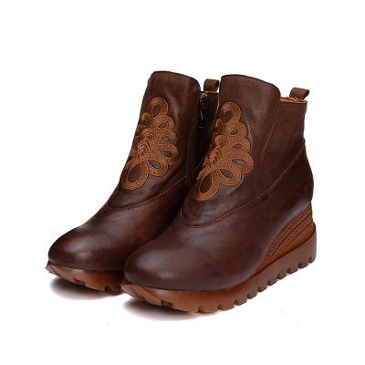 China S317 Explosive Waterproof Platform Slope Heel Women'S Shoes Retro Handmade Leather Fashion Zipper Single Shoes Women'S S for sale