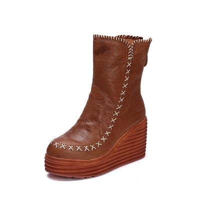 China S330 Autumn And Winter New Martin Boots Retro Leather Waterproof Platform High-Heel Zipper Fashion Women'S Boots for sale