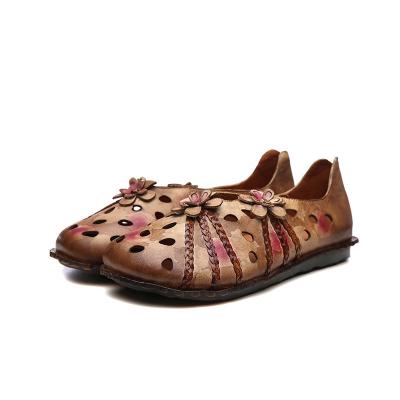 China S337 Spring Style New Women'S Shoes In Stock Hollow Retro Sweet Flat-Bottomed Women'S Shoes Fog Magic Coffee Purple Sing for sale