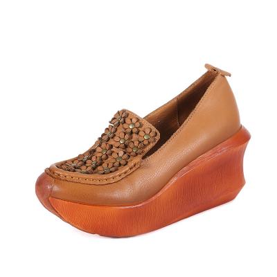 China S348 Women'S Shoes Autumn Leather Retro Women'S Shoes Woven Shallow Mouth Flat Shoes Women'S Autumn And Winter Factory D for sale