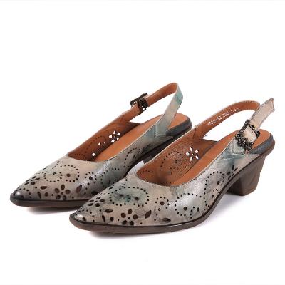 China S350 Handmade Gradient Color Leather Square Heel Fashion All-Match Women'S Shoes Elegant Little Fairy Pointed Leather Sh for sale