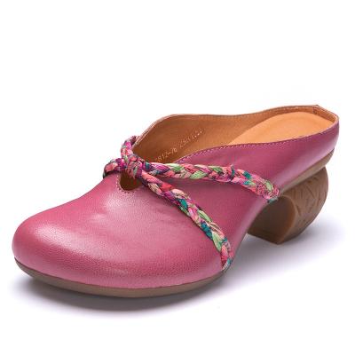China S356 Summer Leather Retro Color Hand-Woven Rope Slope With Round Head Female Sandals Wholesale for sale