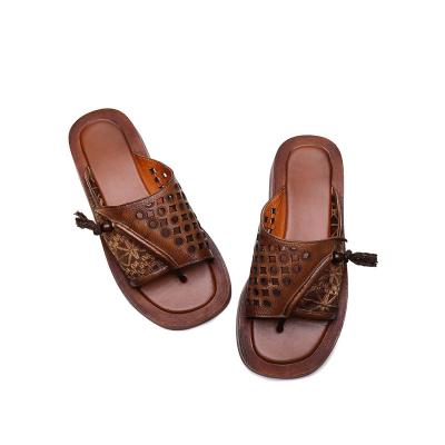 China S357 Direct Selling Ins Tide Shoes 2020 New Cotton And Linen Fight Leather Flip-Flops Cool And Breathable Wedge Slippers for sale