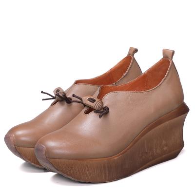 China S364 Wedge Heel Round Head New Women'S Shoes Set Foot Leather Single Shoes Flat Comfortable Casual Retro Ladies Shoes Or for sale
