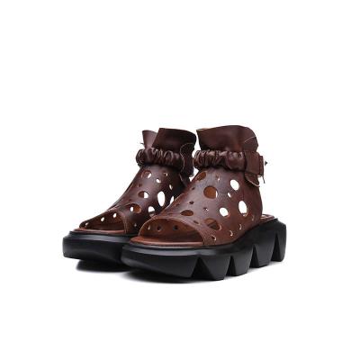 China S380 New Style Thick Heel PU Foam Platform Sandals Fish Mouth Hollow And Cool Personality Locomotive Women'S Shoes Whole for sale