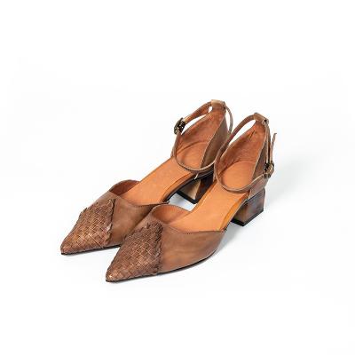China S383 Spring Hand-Woven High Heels Retro Pointed Toe Fashion All-Match Thick-Heeled Women'S Shoes for sale