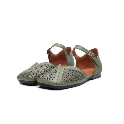 China S385 New Retro Literary All-Match Sandals Hollow Cool Breathable Buckle Flat Bottom Women'S Shoes Wholesale for sale