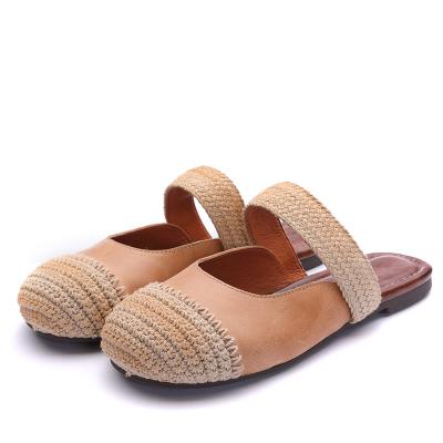 China S407 New Retro Hand-Carved Hollow Women'S Shoes Leather Feet Velcro Flat Sandals for sale