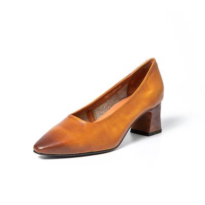 China S410 New Pointed Leather Single Shoes Temperament Wild OL Professional Shoes Comfortable Thick High Heel Spring And Summ for sale