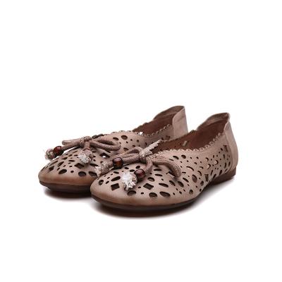 China S414 New Style Women'S Shoes Hollow Retro Sweet Flat Bottom Women'S Shoes Bowknot Soft Sole Shoes Manufacturers for sale