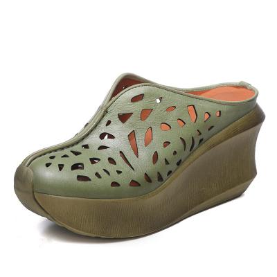 China S431 2020 Summer New Products Leather Increased Thick Sole Retro Sandals Original Handmade Hollow Carved Women'S Shoes for sale