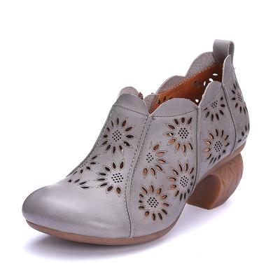 China S437 Spring And Summer New Women'S Shoes Original Retro Handmade Leather Stitching Round Toe Thick Heel Mid-Heel Single for sale