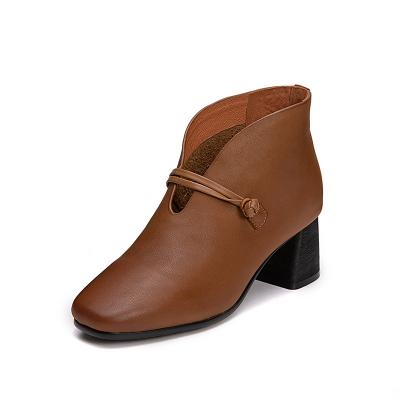 China S452 2020 Autumn New Women'S Shoes Fashion High Heel Retro Handmade Buckle Leather Fashion Thick Heel Shoes for sale