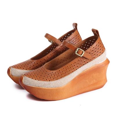 China S468 Hollow Retro Ethnic Style Slope With Thick-Soled Guangzhou Women'S Shoes Handmade Leather Platform Shoes Fashion Sh for sale
