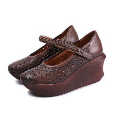 China S475 Explosive Style Wedge Heel Platform Fashion Single Shoes Ethnic Retro Sponge Cake Handmade Casual High Heel Women'S for sale