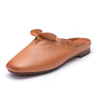 China S478 Summer New Leather Women'S Shoes Lotus Leaf Lace Lazy Flat With Apricot Light Mouth Solid Color Single Shoes for sale