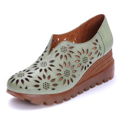China S495 Spring And Summer New Leather Increased Thick-Soled Women'S Shoes Original Handmade Retro Hollow Carved Single Shoe for sale