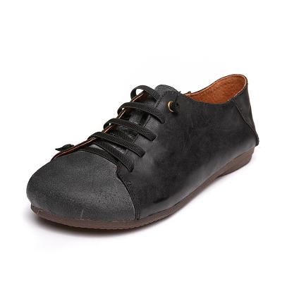 China S497 Single Shoes Ladies 2020 Spring Retro Handmade Leather Women'S Shoes Lace-Up Two-Wear Flat-Bottom Lazy Shoes for sale