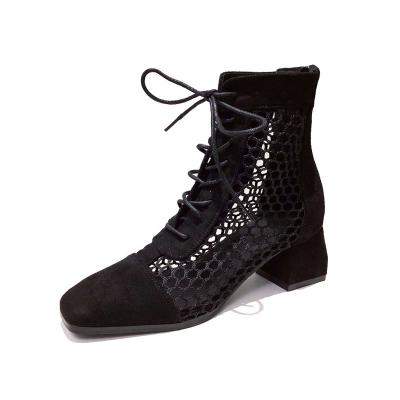 China ZM001 Mesh Hollow Boots Children'S 2020 Autumn And Winter New Net Red Sandals Square Toe Short Boots Thick Heel Martin B for sale