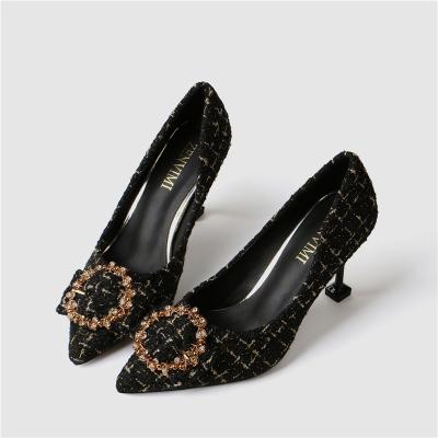 China ZM022 857-10 Autumn New 2020 Sexy Women'S High Heel Shoes Wholesale Diamond Cat Heel Shallow Shoes for sale