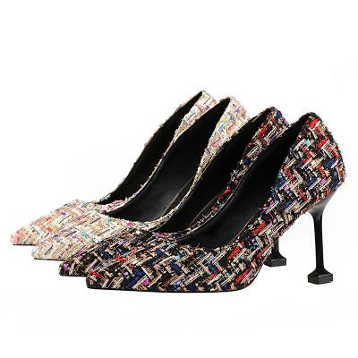 China ZM027 857-1 Pointed Stiletto Pump High Heels Banquet Shoes Temperament Square Heel Small Fragrance Women'S Shoes Single for sale