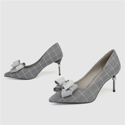 China ZM035 9871-2 Plaid New Pointed Bowknot Diamond Ladies High-Heeled Shoes for sale